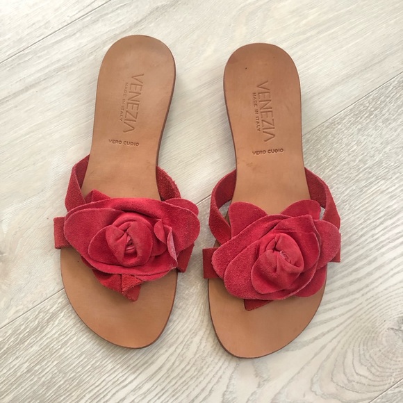 Venezia | Shoes | Venezia Italian Leather Red Rose Sandals Slider Shoes ...